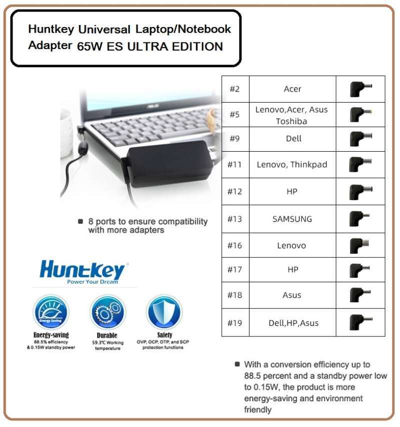 Promo UNIVERSAL ADAPTER FOR LAPTOP HUNTKEY 65W ES ULTRA EDITION Diskon ...