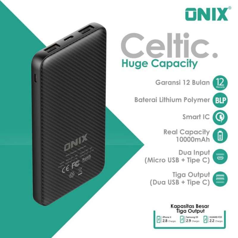 Jual Onix Powerbank Celtic - Real 10000mah Triple Output / Input Micro ...