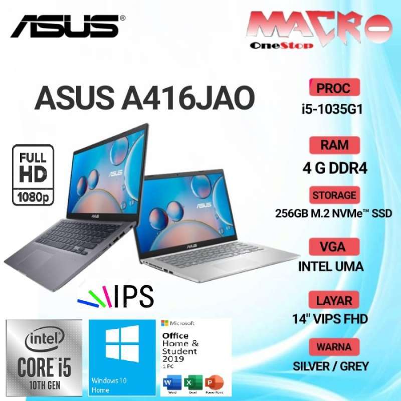Jual Asus A416jao-vips525 / 526 ( I5-1035g1/uma/4g/ssd 256g/ Hdd ...