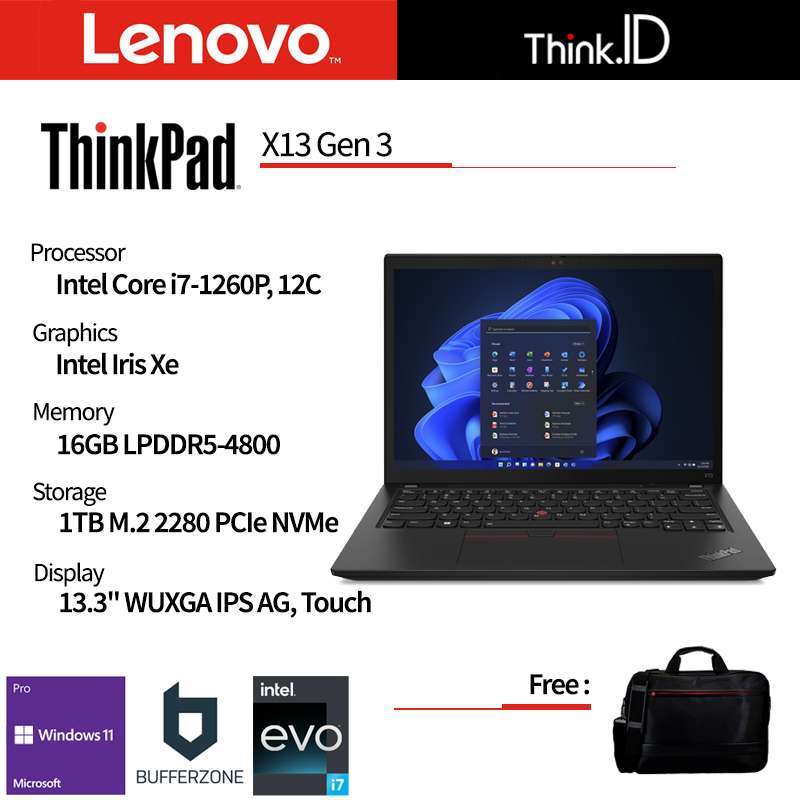 Jual ThinkPad X13 Gen 3 i7-1260P 16GB 1TB NVMe IR 13.3WUXGA Touch ...