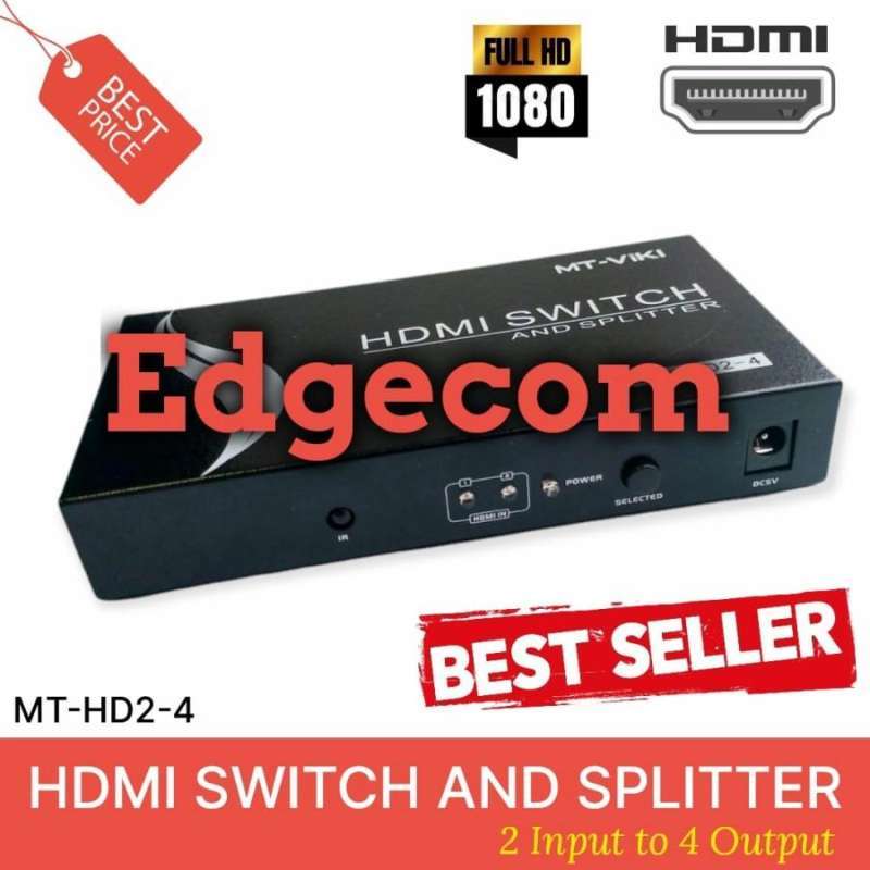 Jual HDMI Switch and Splitter 2 input to 4 Output Selector with IR ...
