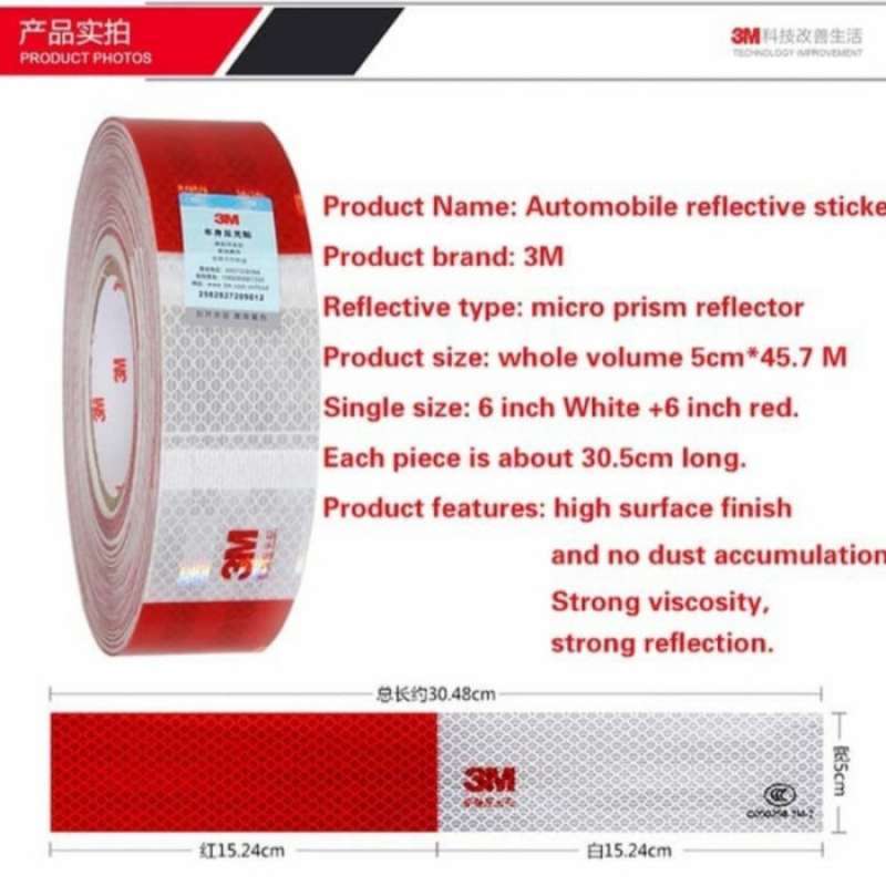 Jual Sticker Reflective Diamond Grade 3m- Scotlet Merah Putih 3m 2 X ...