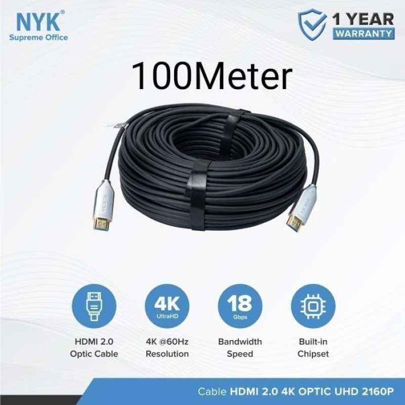 Promo NYK Kabel FO 100Meter Active Kabel HDMI Fiber Optic 2160P ULTRA HD 4K HDR Diskon 10% di ...