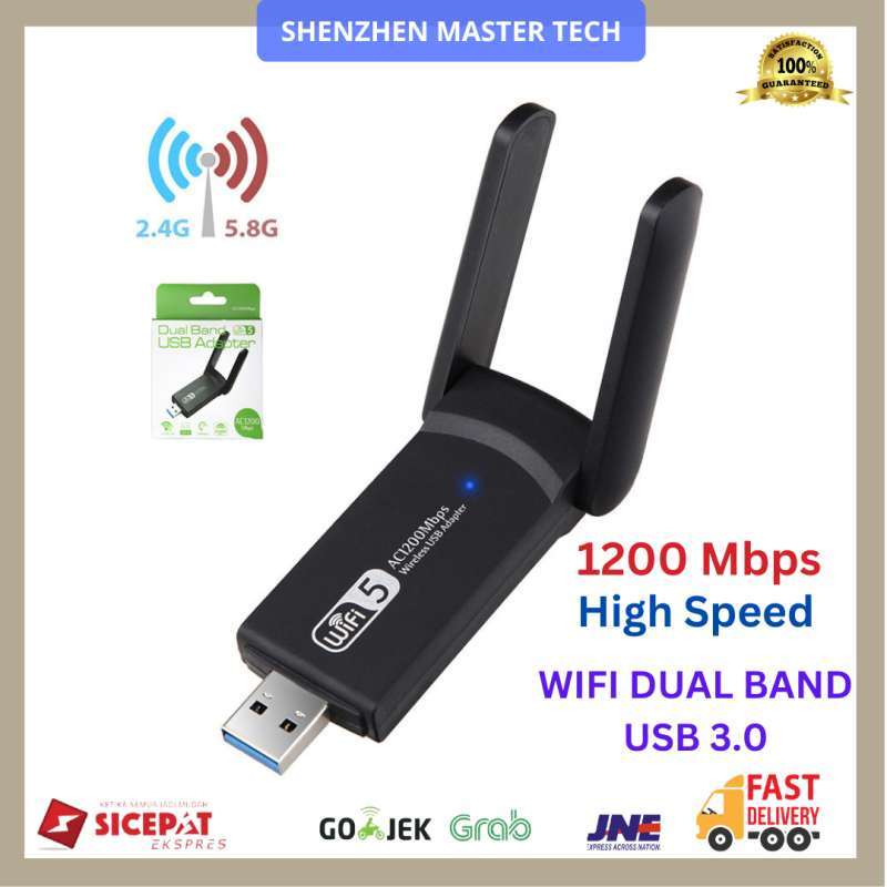 Jual AC 1200Mbps Gigabit Dongle USB 3.0 Wifi 5 Receiver Dual Band 2.4 ...