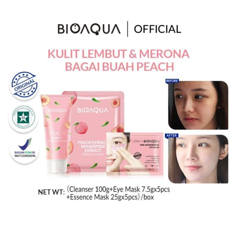 Jual BIOAQUA Peach Skin Care Set With Cleanser/Sheet mask/Eye mask di ...