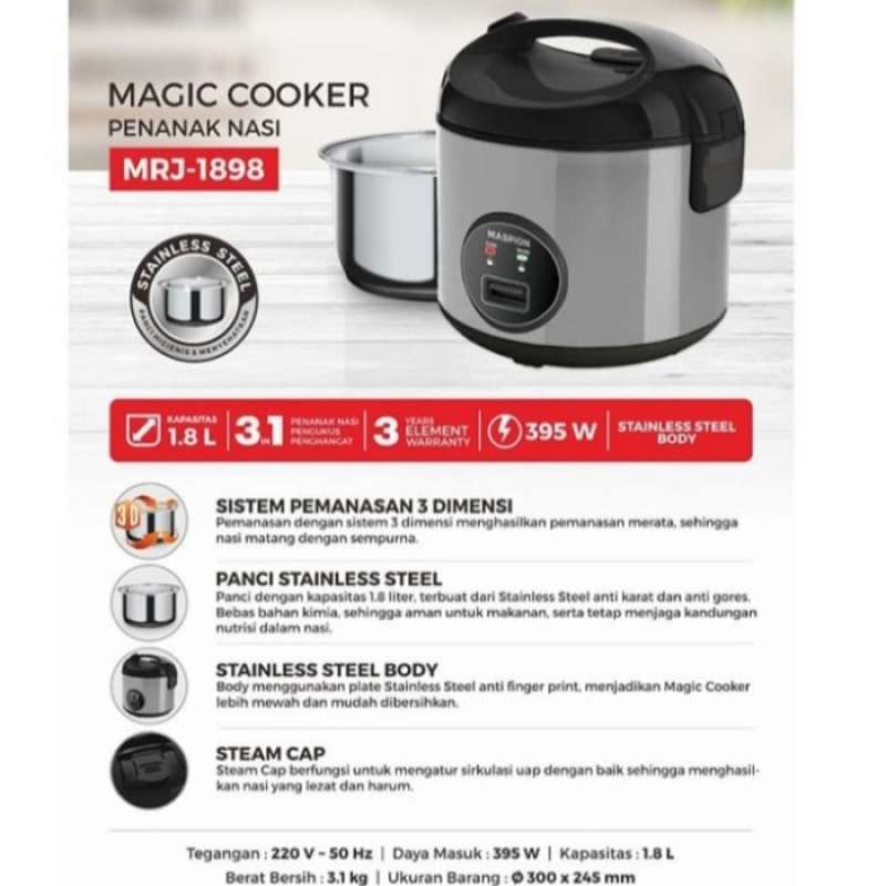 Promo Maspion MRJ1898 Magic Com 1.8 Liter 395 Watt Dengan Panci ...