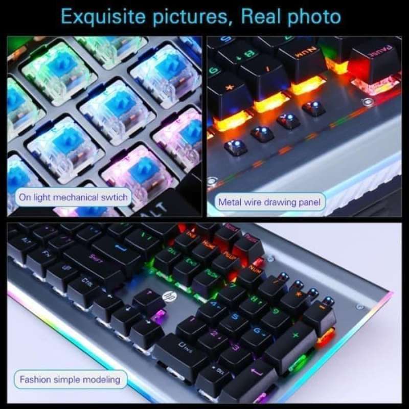 Jual Hp Gk520 Full Mechanical Rainbow Backlight Gaming Keyboard Blue ...