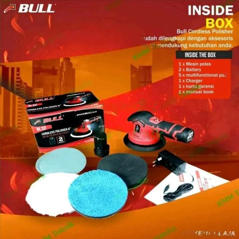 Jual MESIN POLISHER 6 BATERAI BULL BL32 AMPLAS POLES MOBIL CORDLESS BL ...