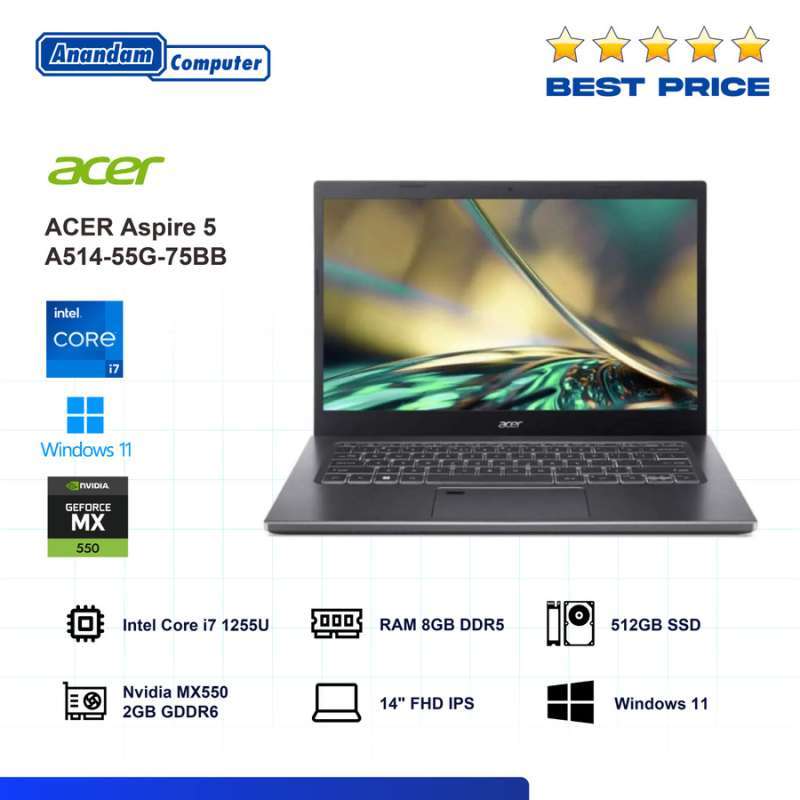 Jual Laptop Acer Aspire 5 A514-55g-75bb Core I7 1255u 8gb 512gb Mx550 ...