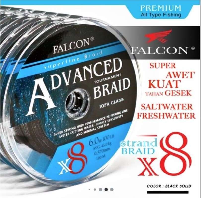 Jual Senar Tali Benang PE X8 Falcon Advanced Braided PE Solid black di ...