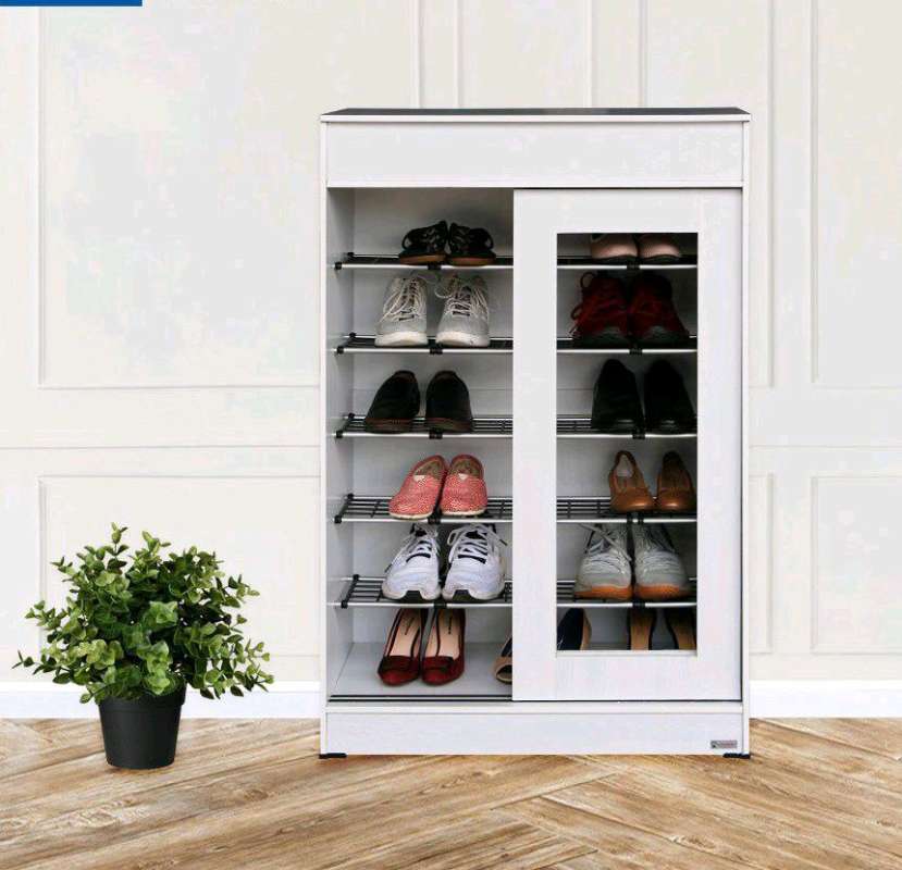 Jual Lemari Sepatu sedang Rak Pintu Sliding Kaca Murah Minimalis Lunar ...