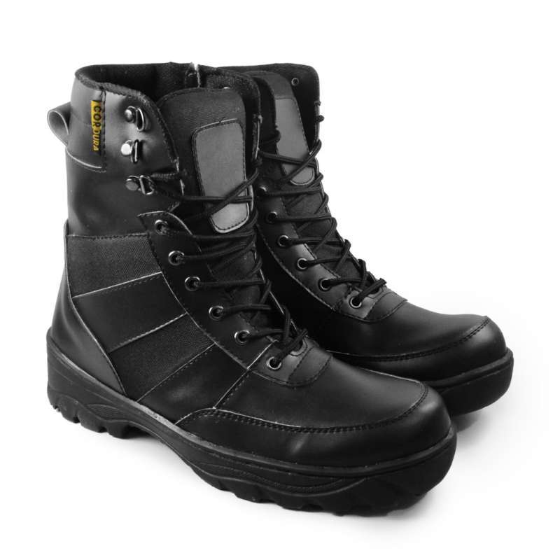 Jual Sepatu Pria Tinggi Hitam Safety Boots Ujung Besi Tracking Touring ...