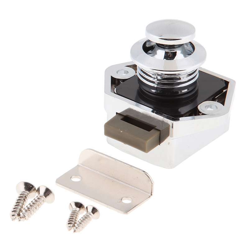 Jual Chrome Push Button Latch Keyless Drawer Cupboard Door Catch Lock ...