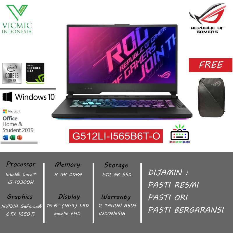Jual ASUS ROG Strix G512LI-I565B6T-O [Intel I5-10300H/8GB/512GB SSD ...