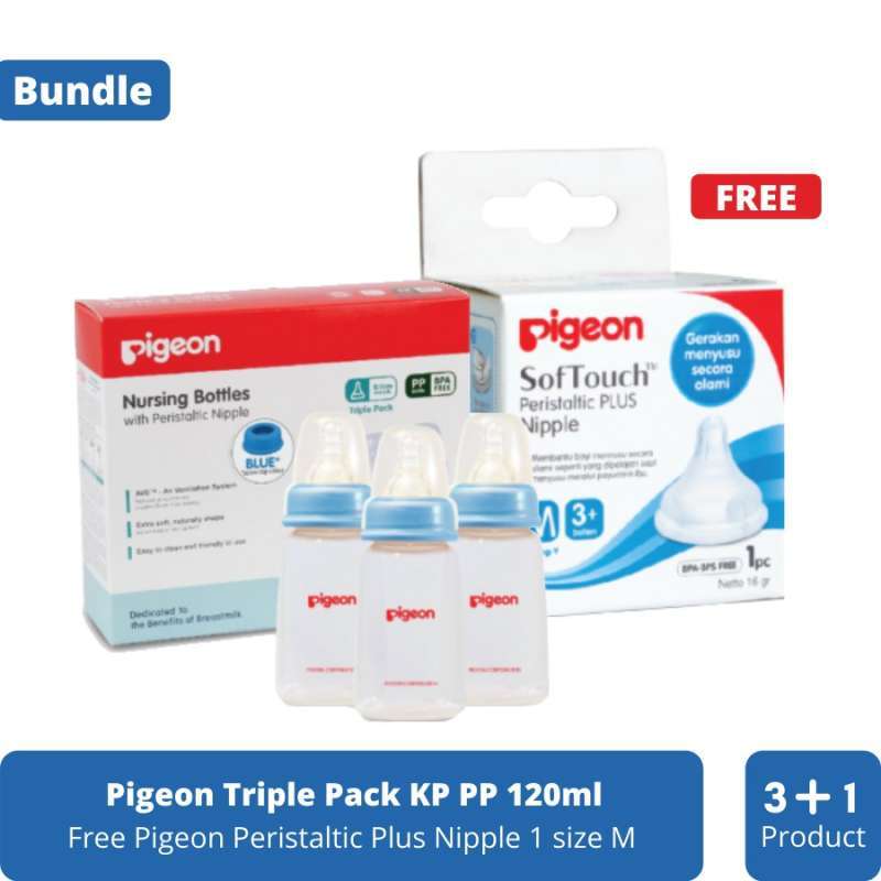 Jual Pigeon Botol Susu Triple Pack KP PP 120ml FREE Peristaltic Plus ...