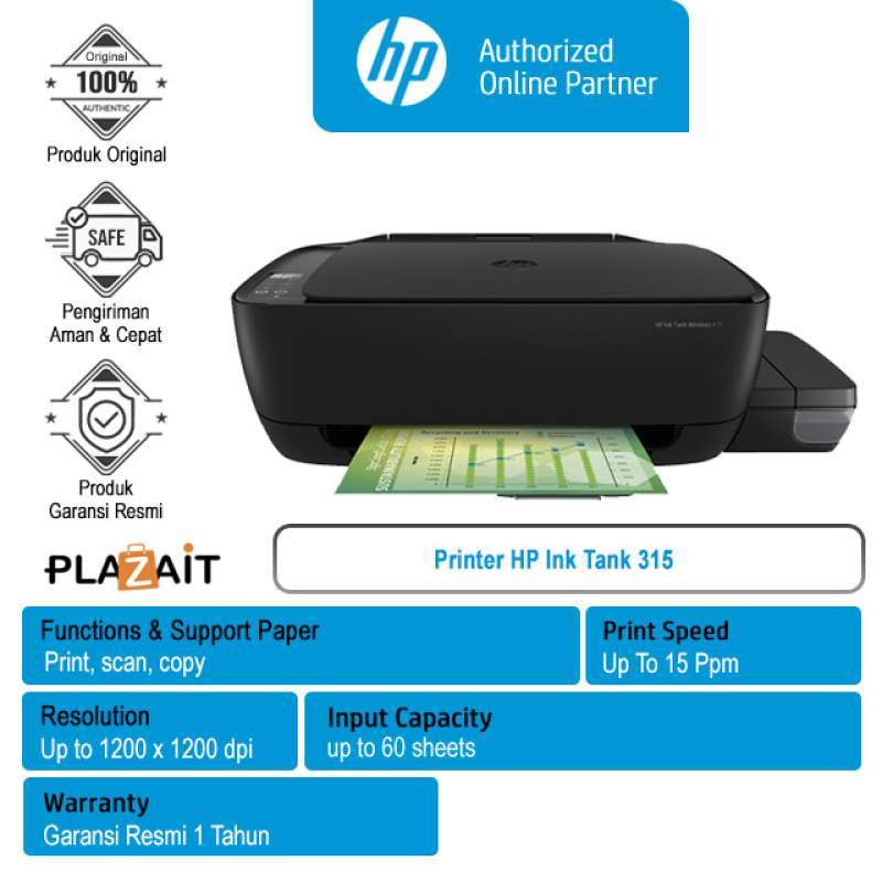 Jual HP Printer Ink Tank 315/Print/Copy/Scan/Black di Seller PT ...