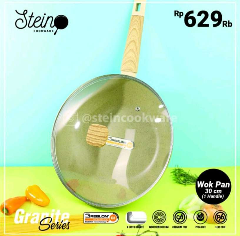Jual Stein Cookware Wok Pan 30 cm / 30cm, Handle with Lid, Granite ...