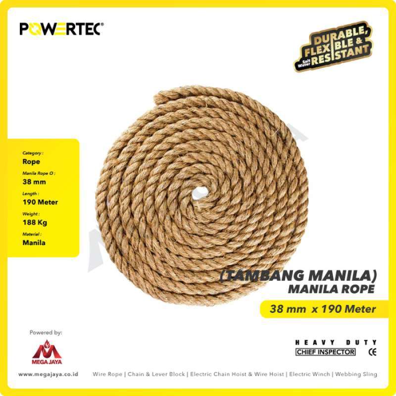 Jual Tali Tambang Manila Rope 38 Mm X 190 M X 188 Kg Powertec Tampar ...