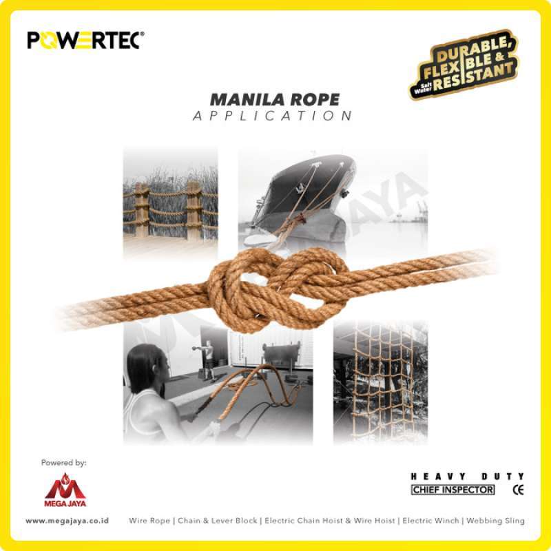 Jual Tali Tambang Manila Rope 38 Mm X 190 M X 188 Kg Powertec Tampar ...