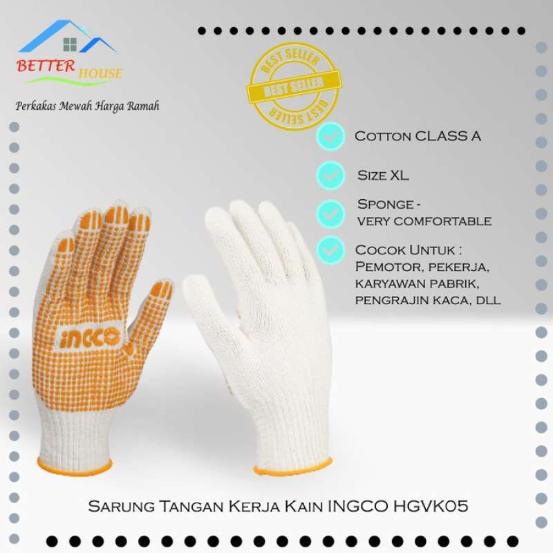 Jual SARUNG TANGAN KERJA PROYEK KAIN KATUN TEBAL BINTIK PVC INGCO ...