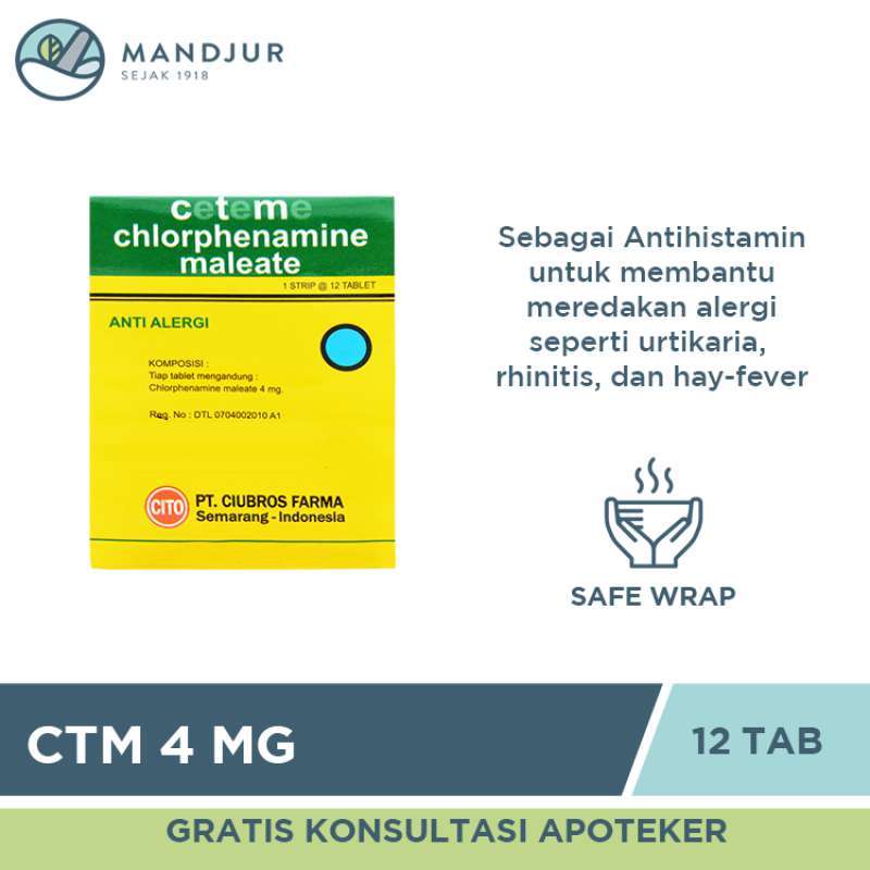 Jual CTM 4 Mg 12 Tablet - Obat Alergi Rhinitis Gatal Gatal dan Biduran ...