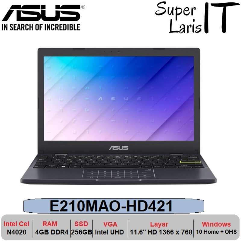 Jual Laptop Asus E210MAO HD421 Intel N4020 4GB 256GB 11.6 HD W10 OHS di ...