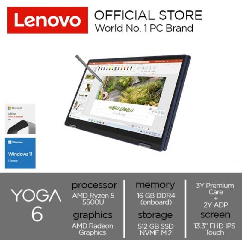 Jual LENOVO Yoga 6 BFID AMD Ryzen 5 5500U 16GB 512GB SSD WINDOWS 11 OHS ...