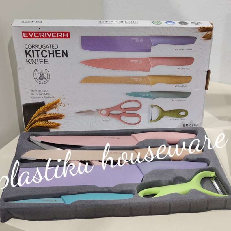 Jual Pisau set dapur 6 in 1 warna pastel kitchen knife set stainless ...