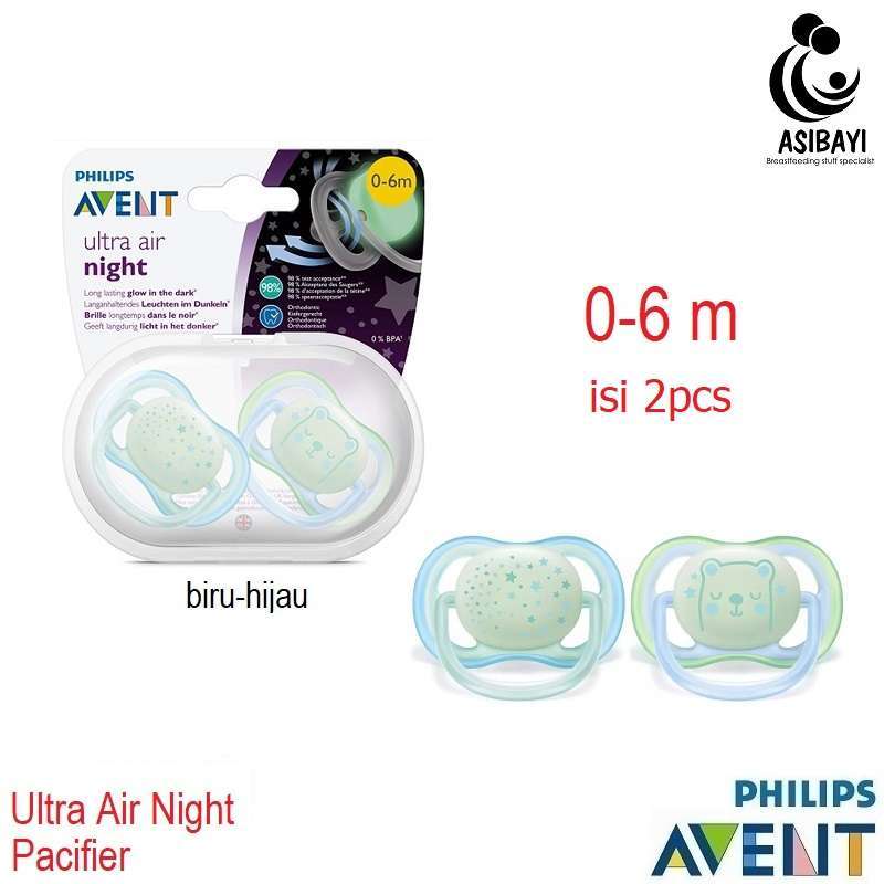 Jual Philips Avent Hijau-Biru Ultra Air Night Pacifier SCF376/11 Empeng ...