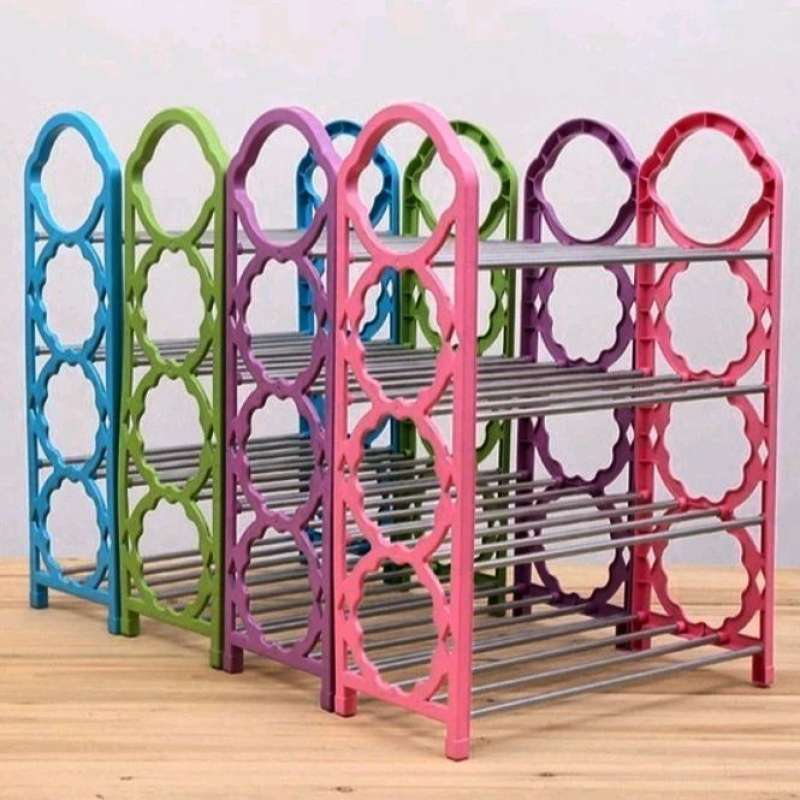 Jual Rak Sepatu Plastik Besi Susun 4/rak Sepatu Portable/rak Sepatu ...