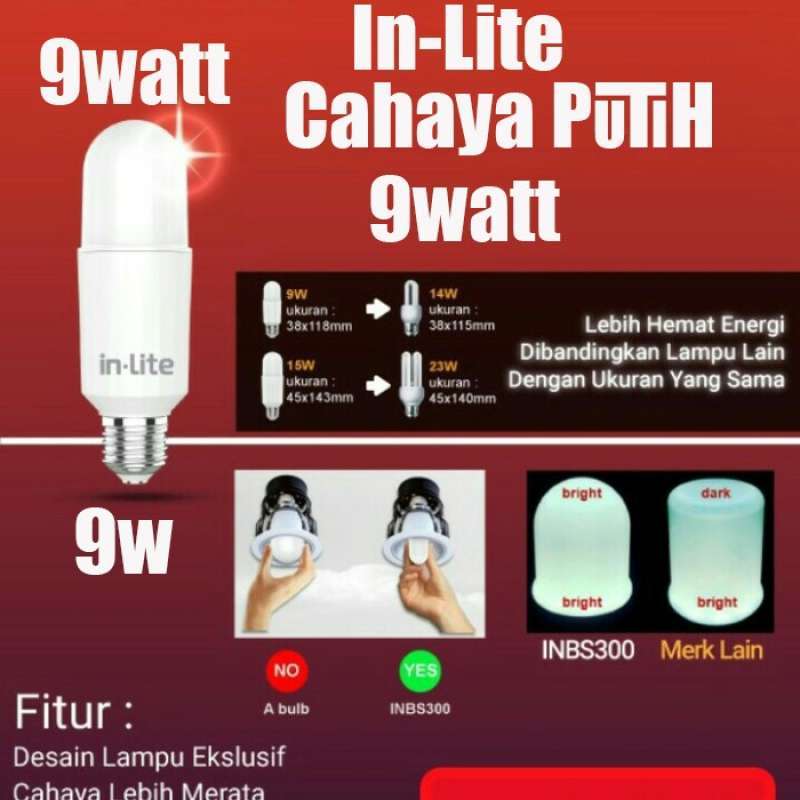 Jual LED Stick 9W in-lite cahaya PUTIH / Bohlam LED / Lampu LED Bulb ...