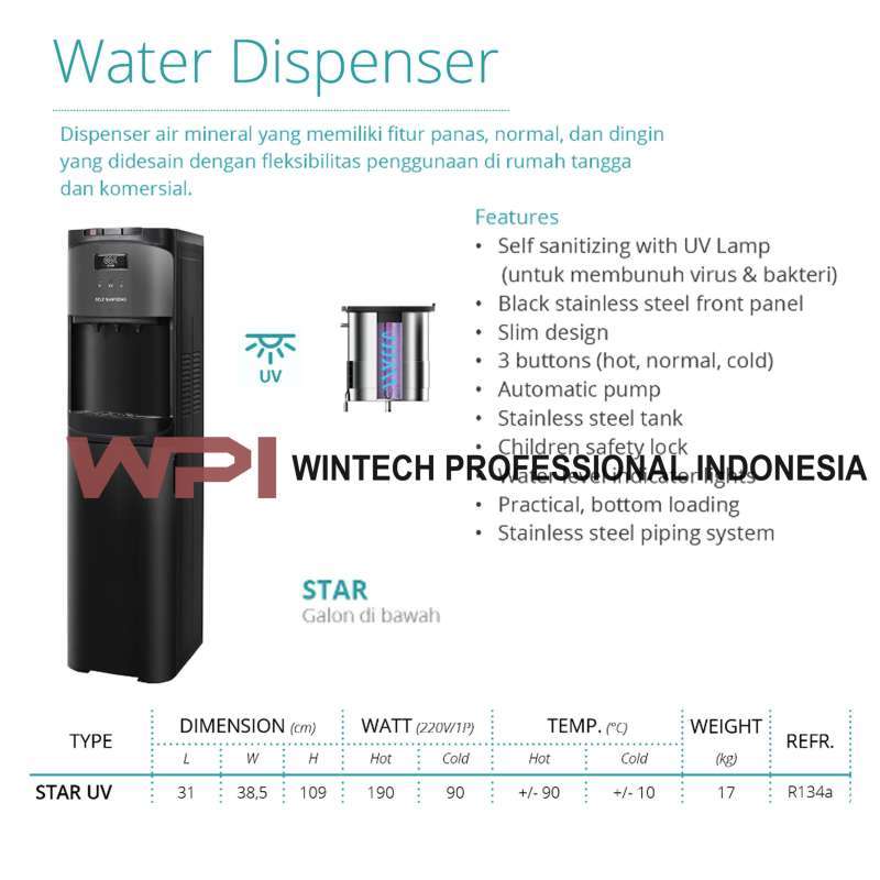 Jual Gea STAR STAR-UV Dispenser Galon Bawah 3 Kran Panas Normal Dingin ...