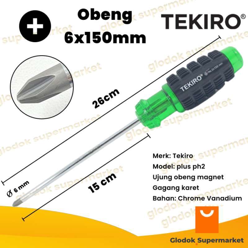Jual Obeng Plus 6 inch Tekiro Diameter 6mm Panjang Besi 15cm Magnet ...