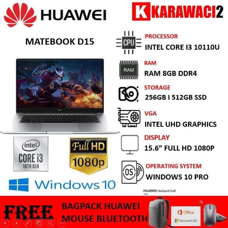Jual LAPTOP HUAWEI MATEBOOK D15 INTEL CORE i3 10110U 8GB SSD 256GB 15 ...
