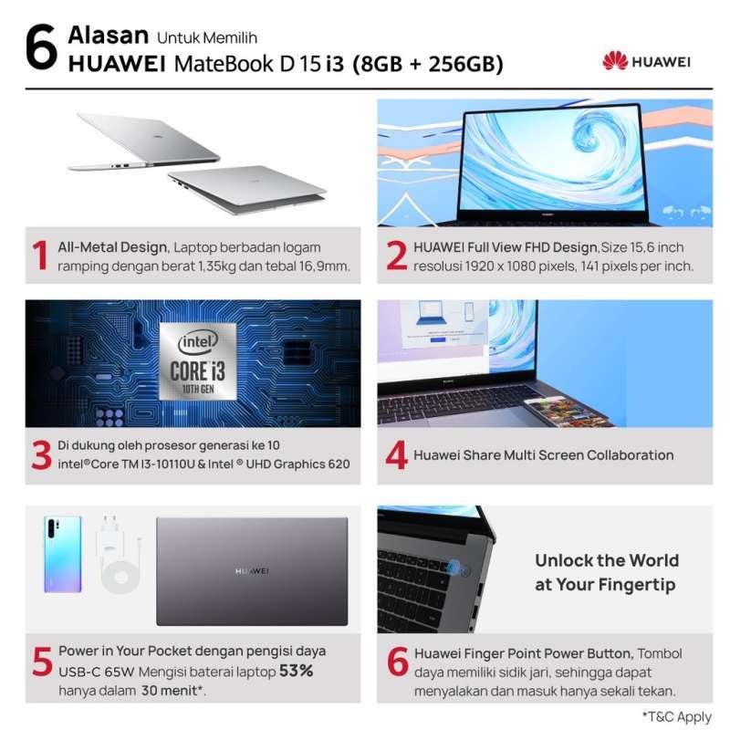 Jual LAPTOP HUAWEI MATEBOOK D15 INTEL CORE i3 10110U 8GB SSD 256GB 15 ...
