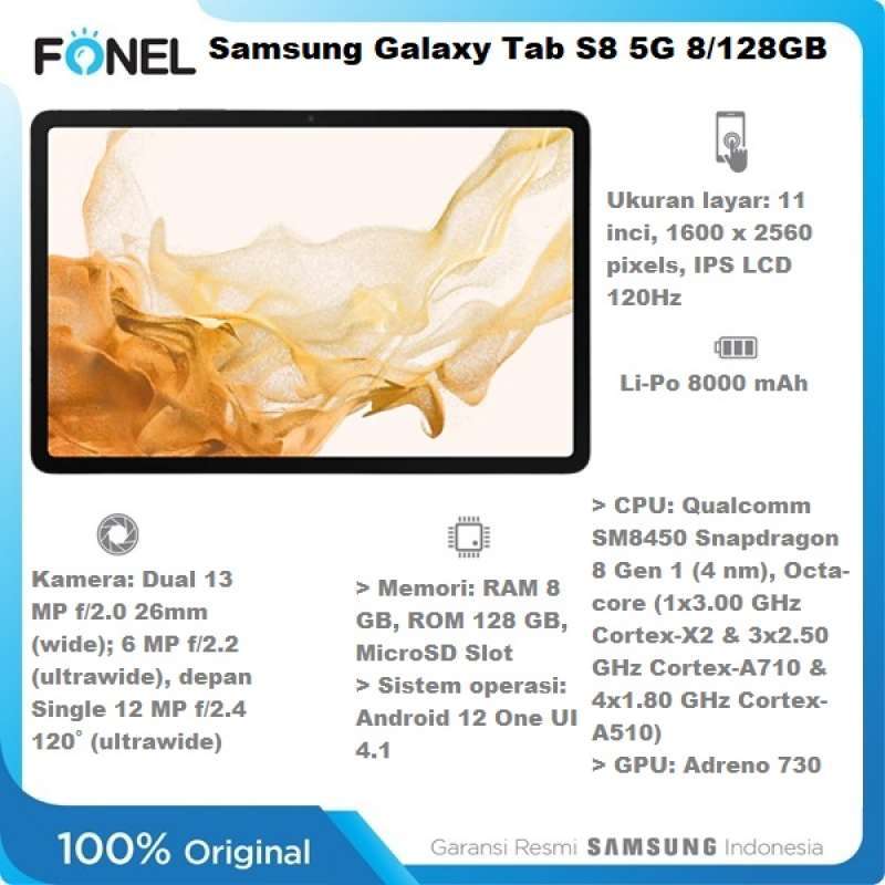 Jual Samsung Galaxy Tab S8 5G 8/128GB di Seller FONEL OFFICIAL STORE - Fonel.com | Blibli