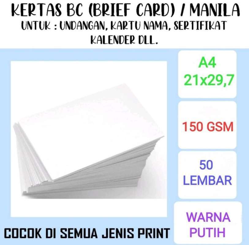 Jual Kertas Manila 150 Gsm A4 Isi 50 Lembar/brief Card(bc) Putih 150 ...