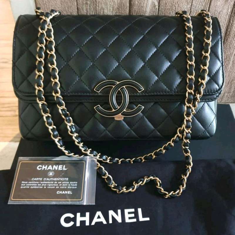 Jual Tas Channel Classic Flapbag Black Gold Hardware || Asli Original ...
