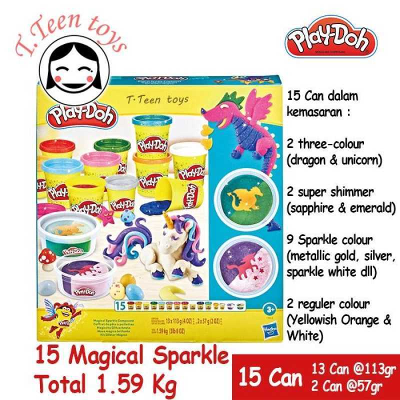 Jual Playdoh 15 magical sprakle colours compound Play doh Playdough ...
