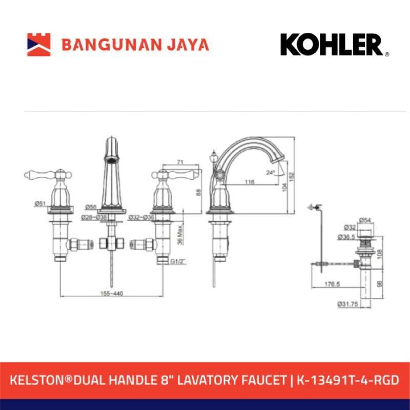 Promo Kohler Kelston 8 Widespread Lavatory Faucet | K-13491t-4-rgd ...