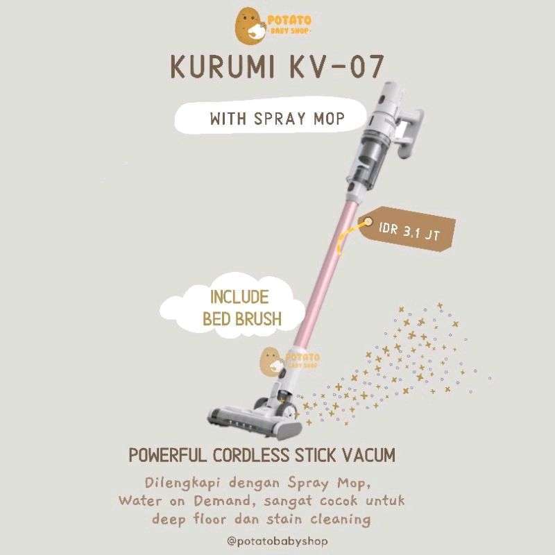 Jual Kurumi KV 07 Powerful Cordless Stick Vacuum Cleaner with Spray Mop - -- di Seller Potato ...