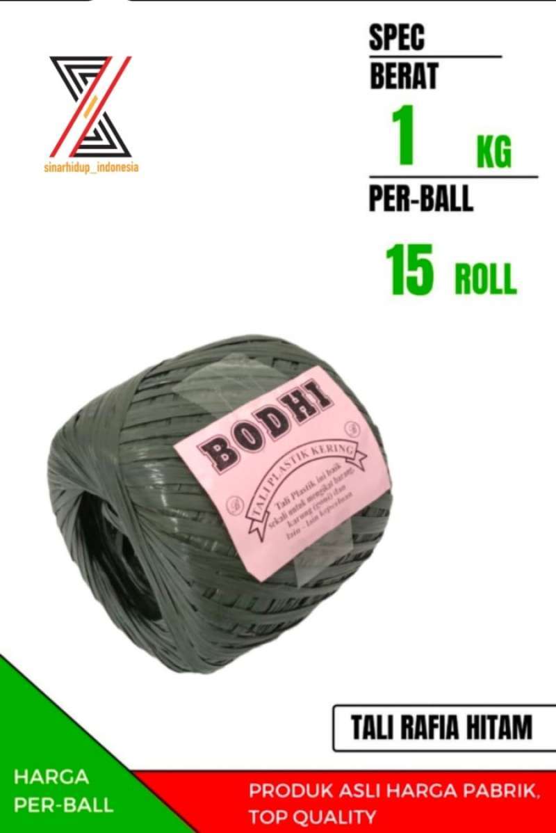 Promo TALI RAFIA HITAM 1 KG / TALI PLASTIK RAFIA 1 KG MERK BODHI PER ...