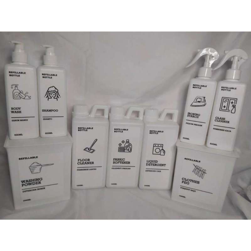 Jual TEMPAT LAUNDRY AESTHETIC/WHITE SERIES/TEMPAT DETERJEN/BOTOL REFIL ...