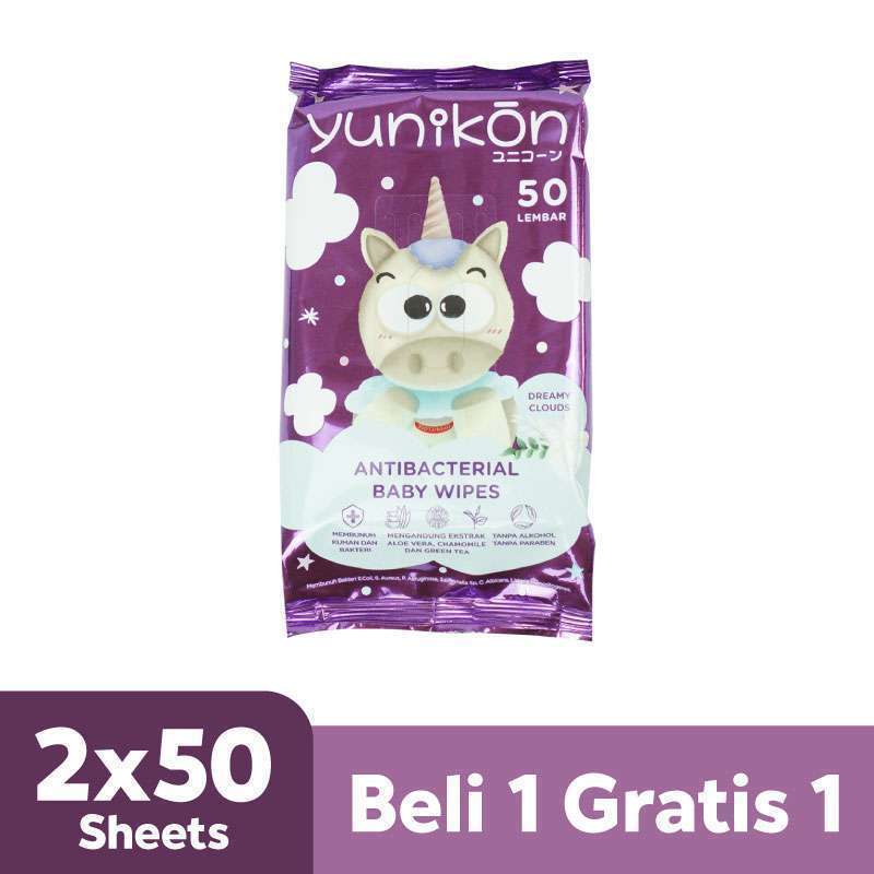 Jual Buy 1 Get 1 Free - Yunikon Antibacterial Baby Wipes [50 Sheets X 2 ...