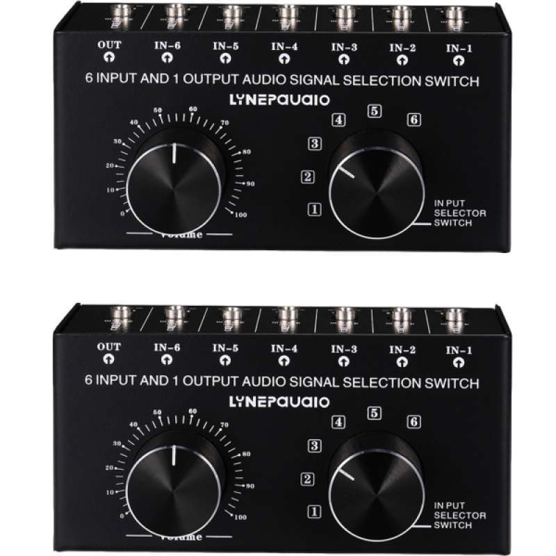 Promo 2pcs 6 Input 1 Output Audio Signal Selection Switcher Volume Control 3 5mm Diskon 16