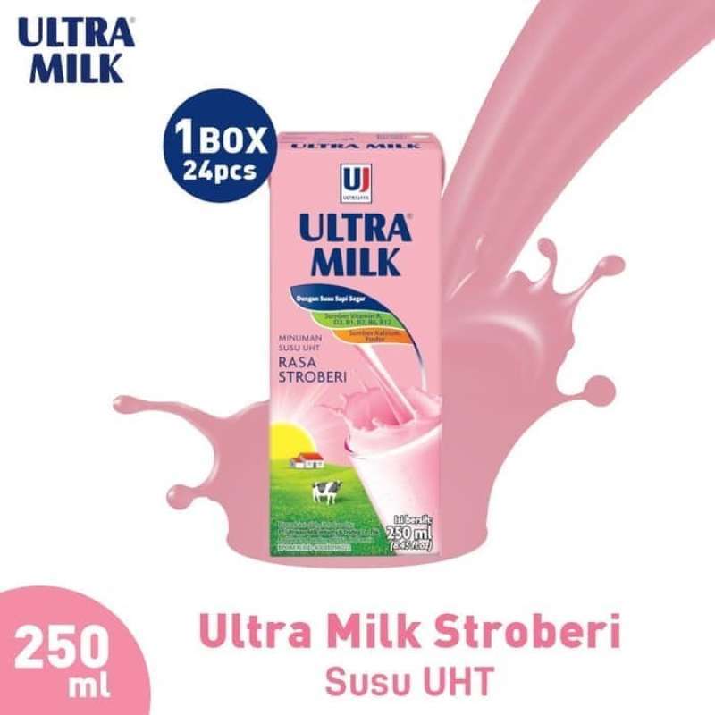 Promo Susu Ultra Milk Uht 250 Ml Strawberry Stroberi/ 24 Pcs / Karton ...