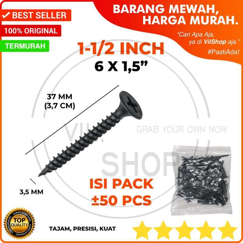 Jual Skrup Gypsum Runcing 15 Inch 1 Bungkus Drywall Screw Sekrup Gipsum Hitam Panjang 15 37