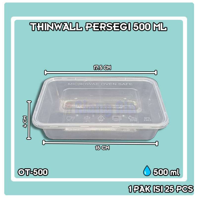Jual Thinwall Persegi 500 Ml Food Container Microwaveable Isi 25 Pcs