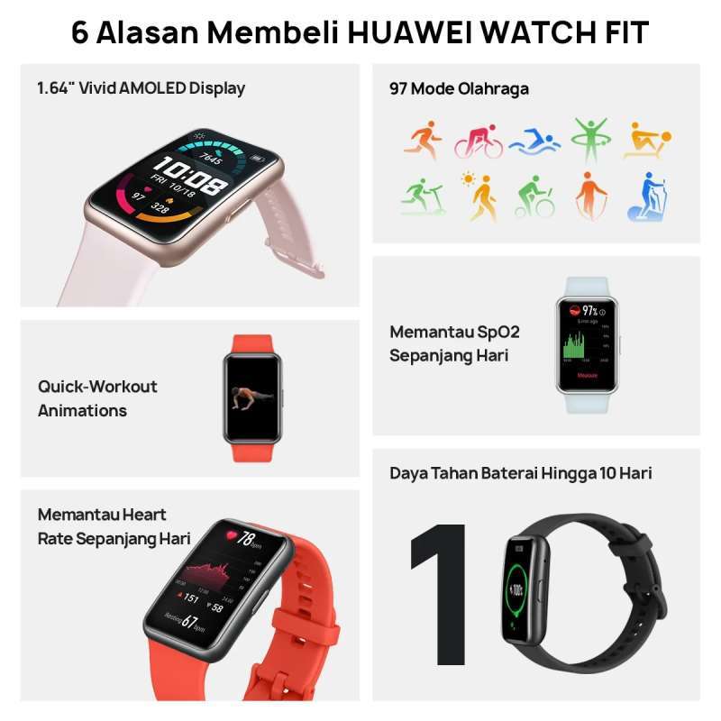 Jual Huawei Watch Fit | Smartwatch | Pemantauan Spo2 24 Jam | 10 Days ...