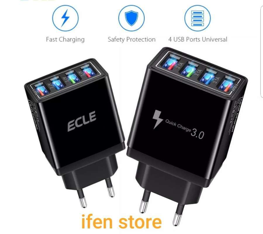 Promo ECLE Adaptor Charger 3A QC 3.0 Enabled 4 Multiport USB Model ...